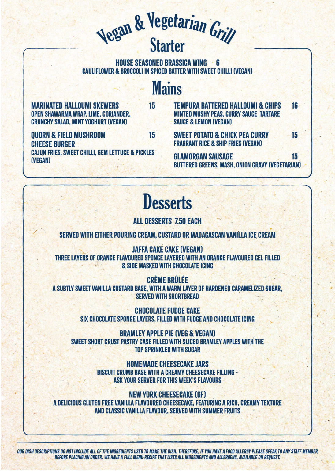 Menu | The Ship Inn Caerleon